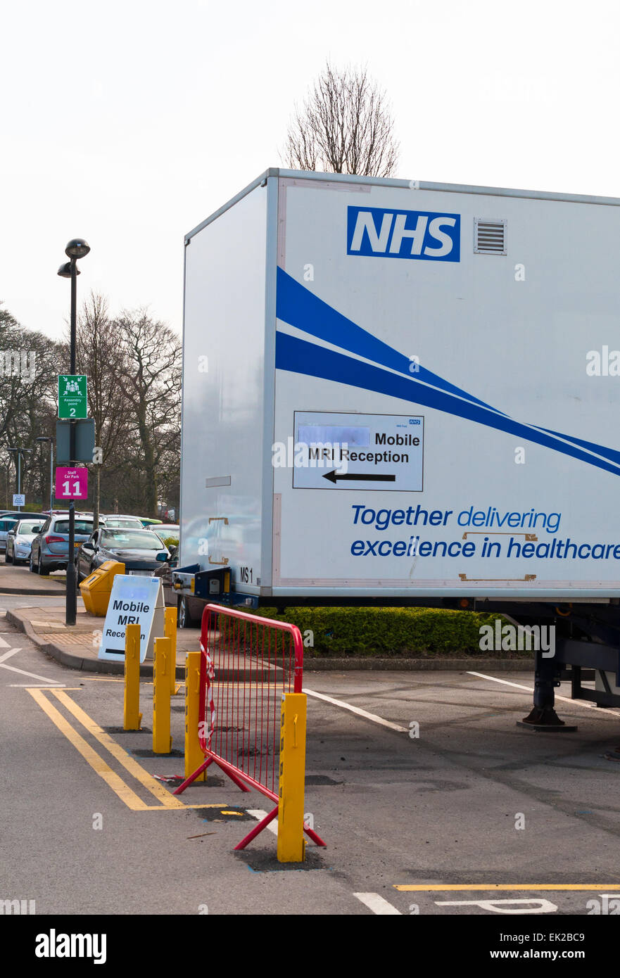 Mobile MRI scanning unit in a hospital car park vertical view Stock ...