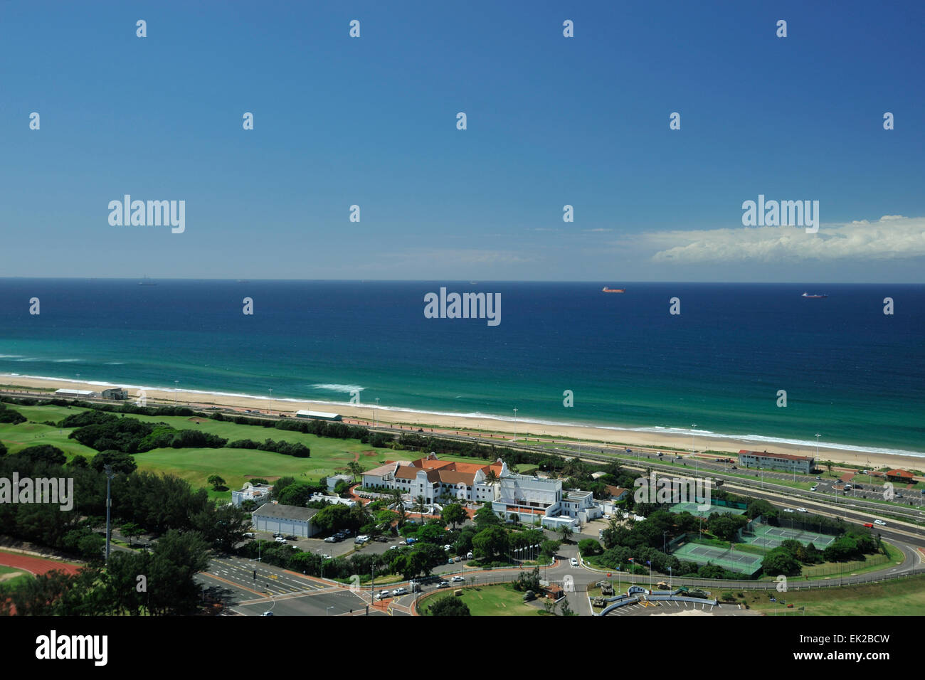 Fantastic scenery of vast blue Indian Ocean and white clubhouse ...