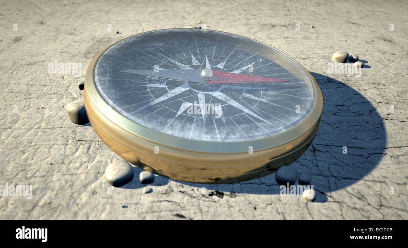 A vintage compass made of copper with a scratched galss isolated on a ...