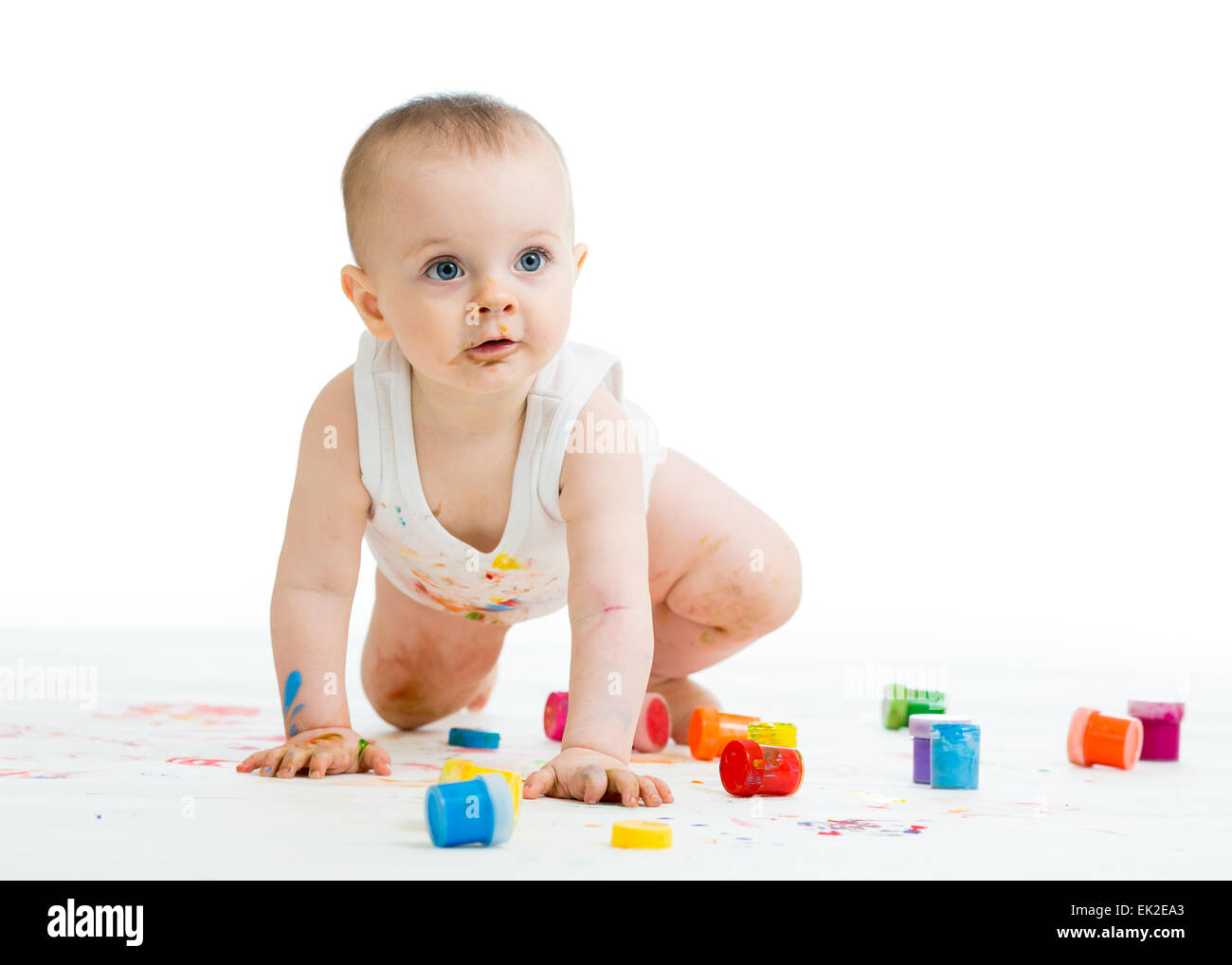 dirty baby painting by hands - on white background Stock Photo - Alamy