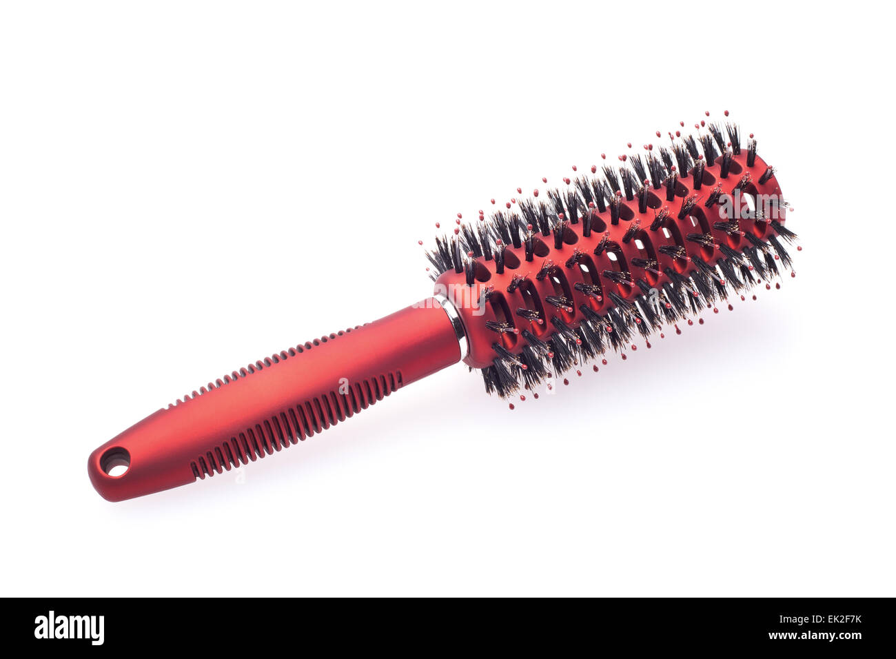 red round hairbrush with bristle isolated on white background Stock ...
