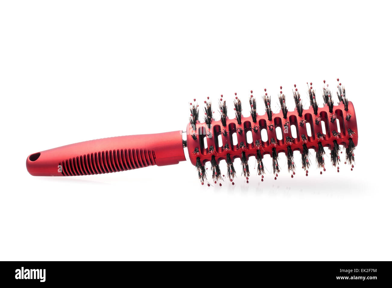 red round hairbrush with bristle isolated on white background Stock ...