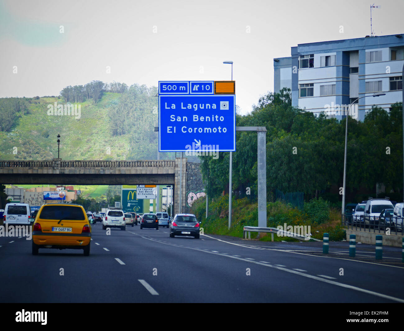 Traffic sign airport La Laguna San Benito El Coromoto Tenerife island ...