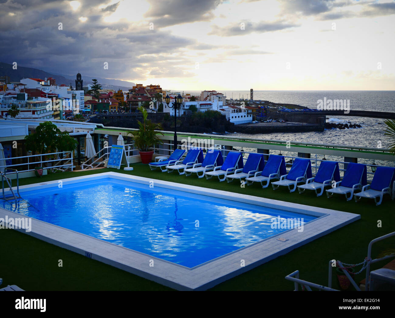 Lago Martinez at dusk Puerto de la Cruz Tenerife island Canary islands ...