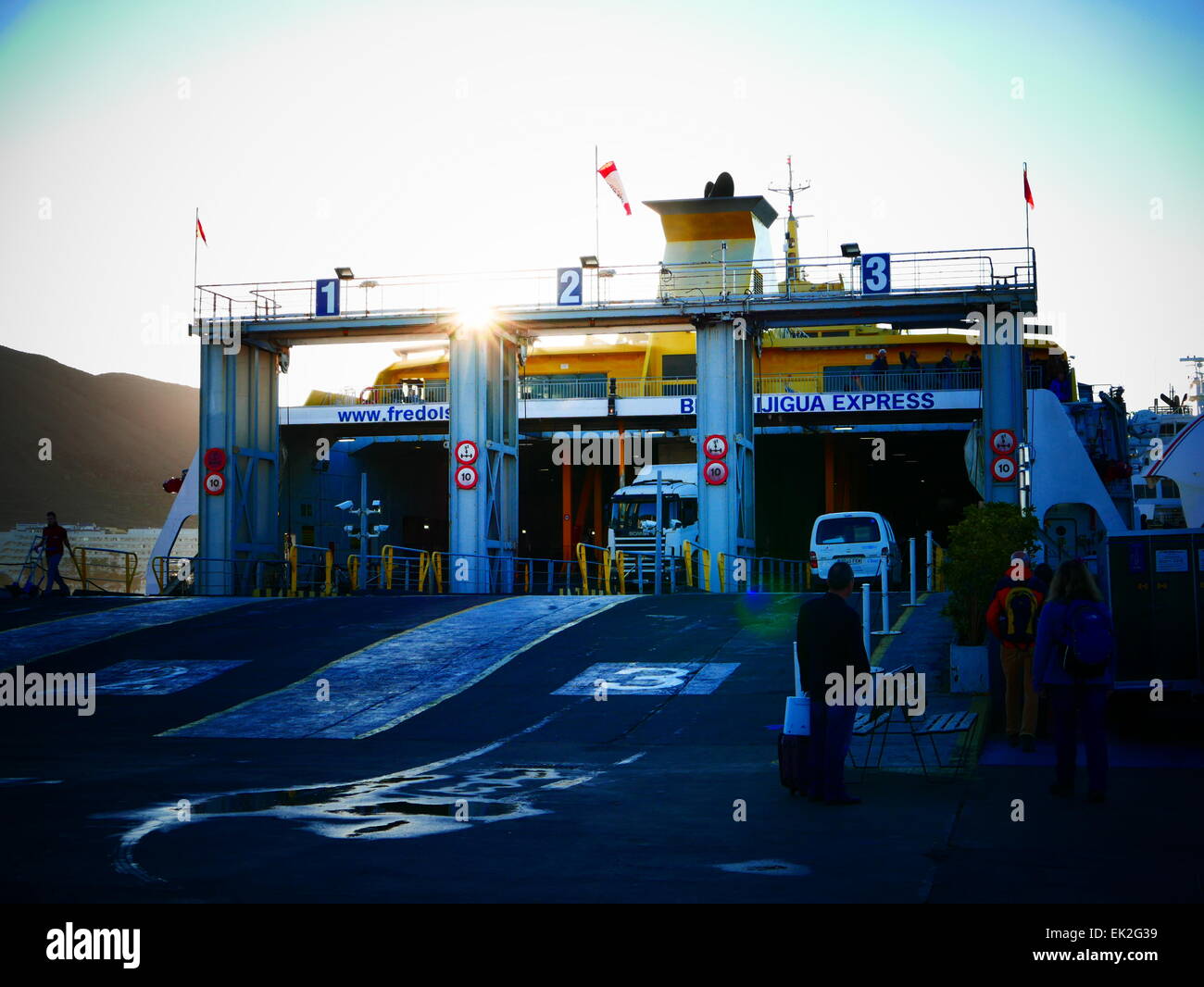 Los Cristianos Ferry harbour harbor pier Tenerife island Canary islands ...