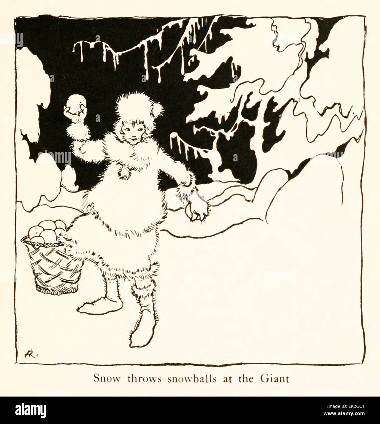 Snow throws snowballs at the Giant - Illustration by Arthur Rackham ...