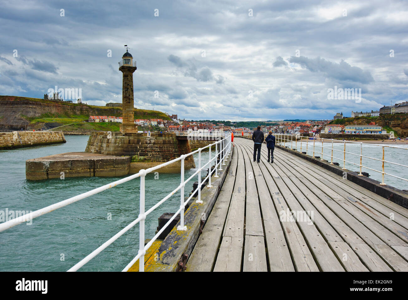 Whitby, Yorkshire: The boardwalk at Whitby harbor is a popular place ...