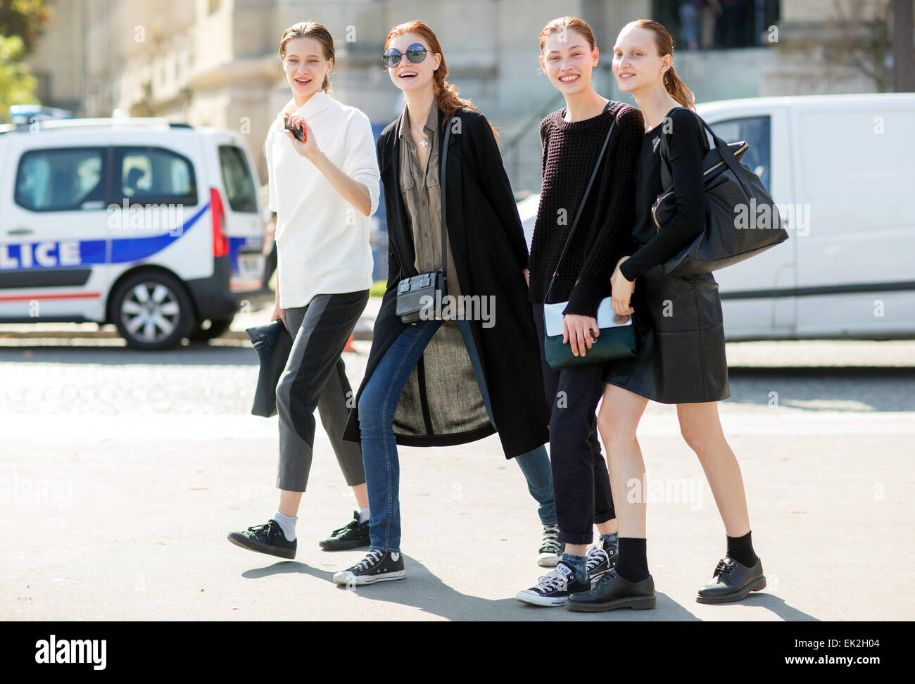 Paris Fashion Week - Spring/Summer 2015 - Streetstyle Featuring: Models ...