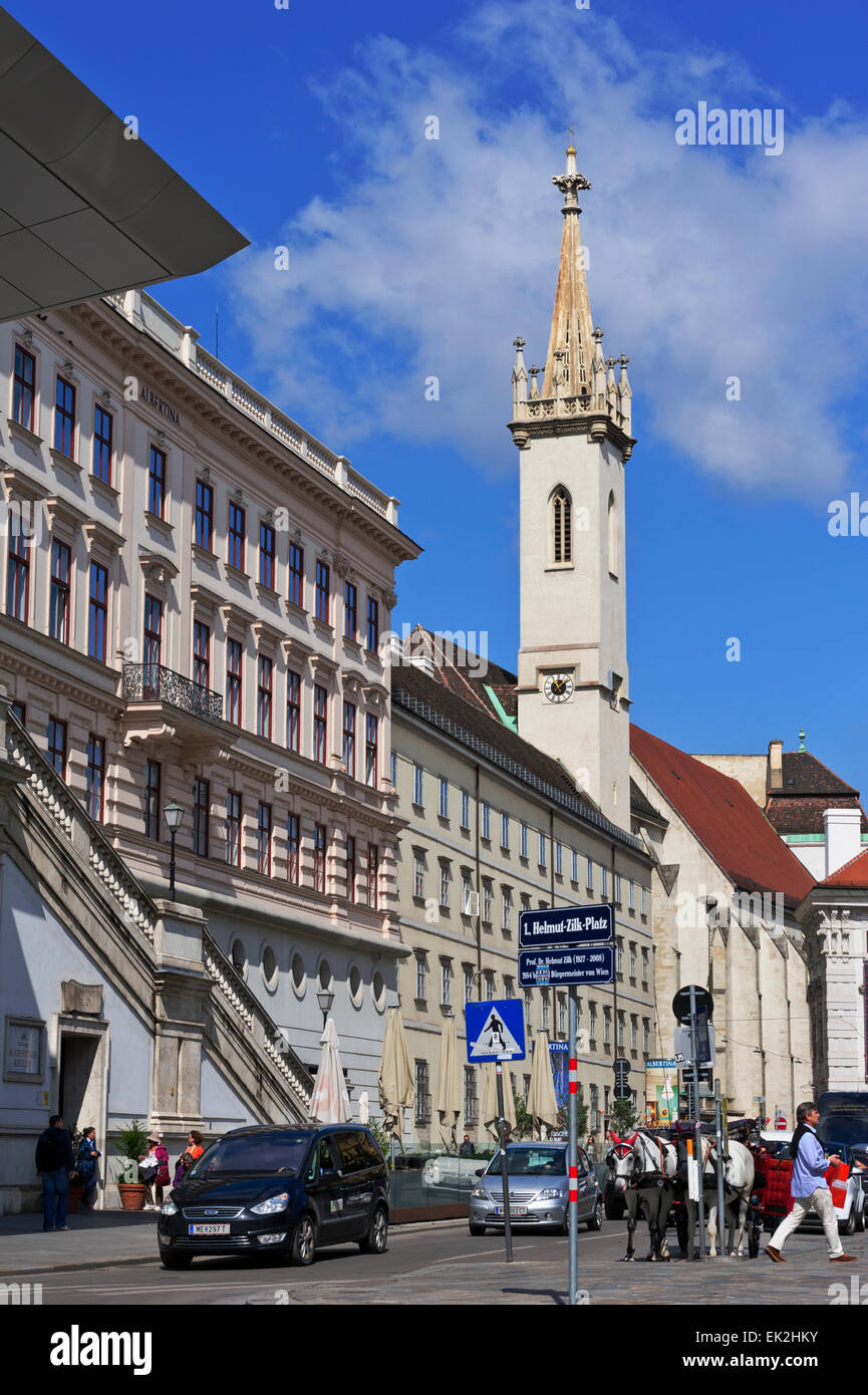 The exterior of St Augustin Church with its tower, Vienna, Austria ...