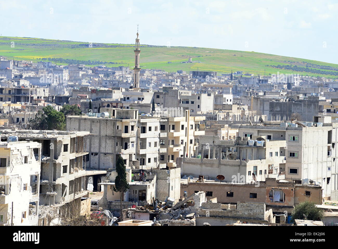 Destruction of Kobane - kurdish city in northern Syria. 31.3.2015 ...