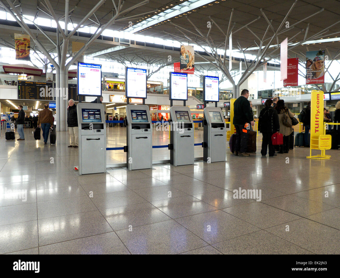 Germany Stuttgart Airport terminal, automatic check in counter Stock ...