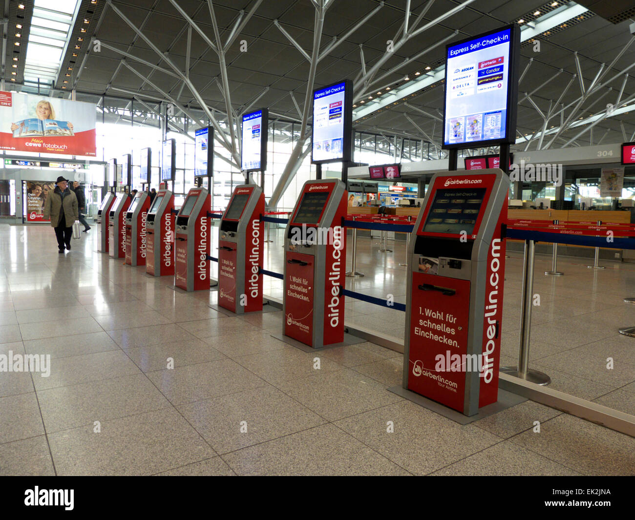 Germany Stuttgart Airport terminal, automatic check in counter Stock ...