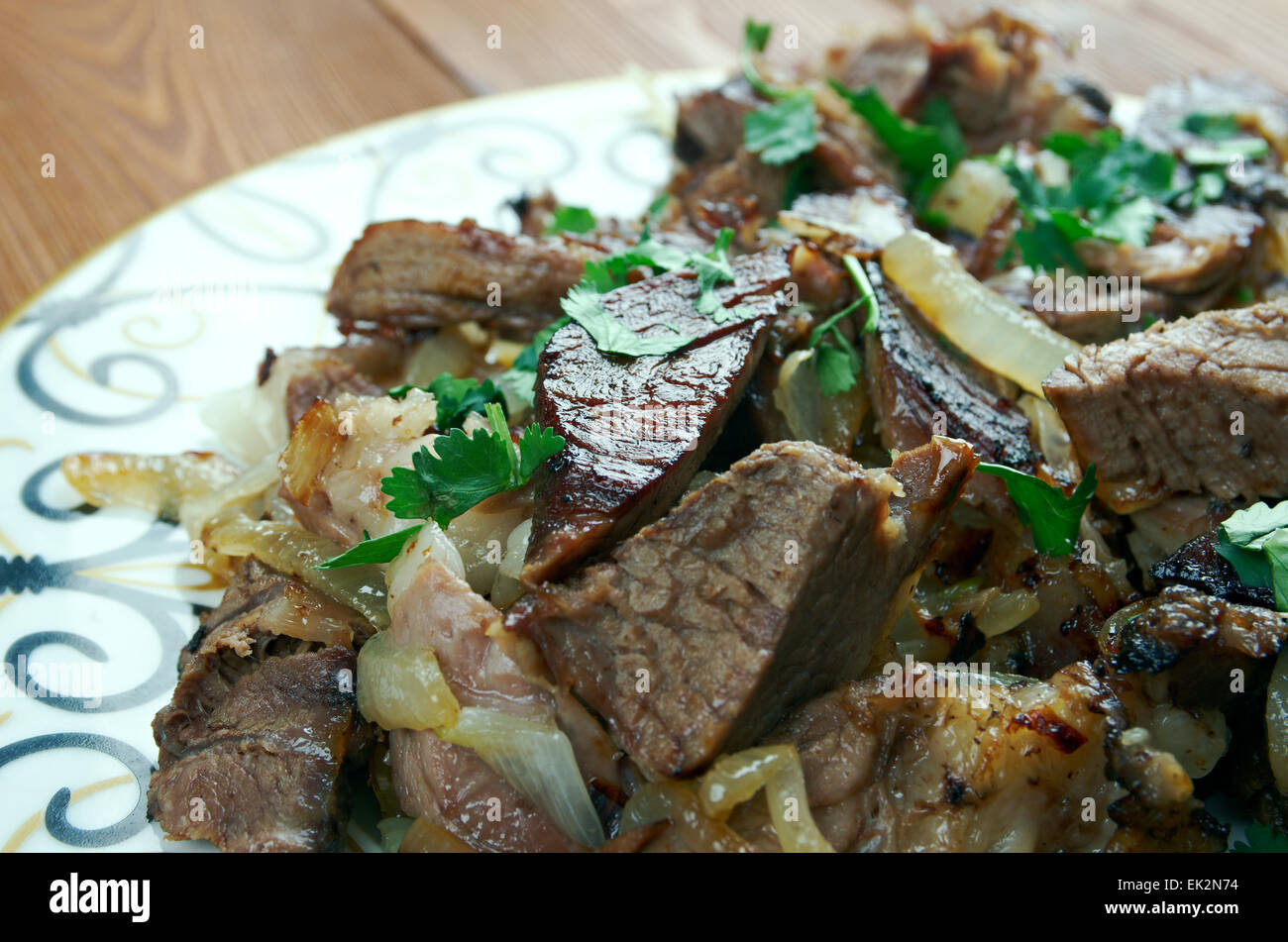 Kuurdak - traditional meat dish made in Central Asia, especially among ...