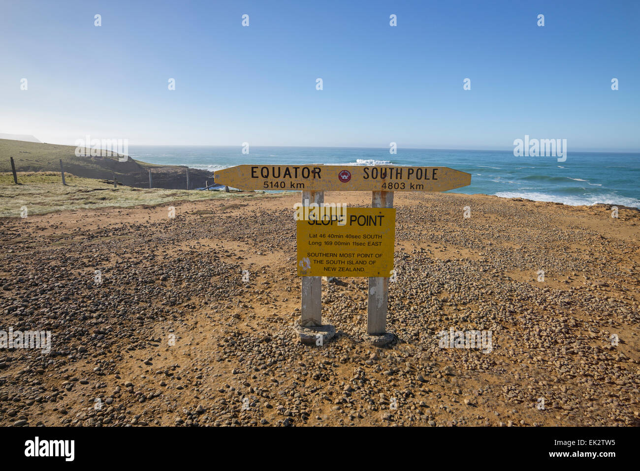 Slope Point sign, Catlins, South Island, New Zealand Stock Photo - Alamy