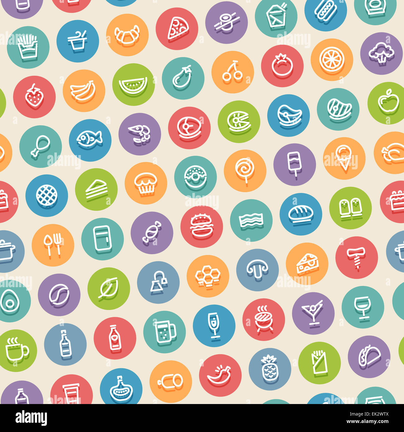 Color Tilted Seamless Pattern with Food Icons. Editable pattern in ...