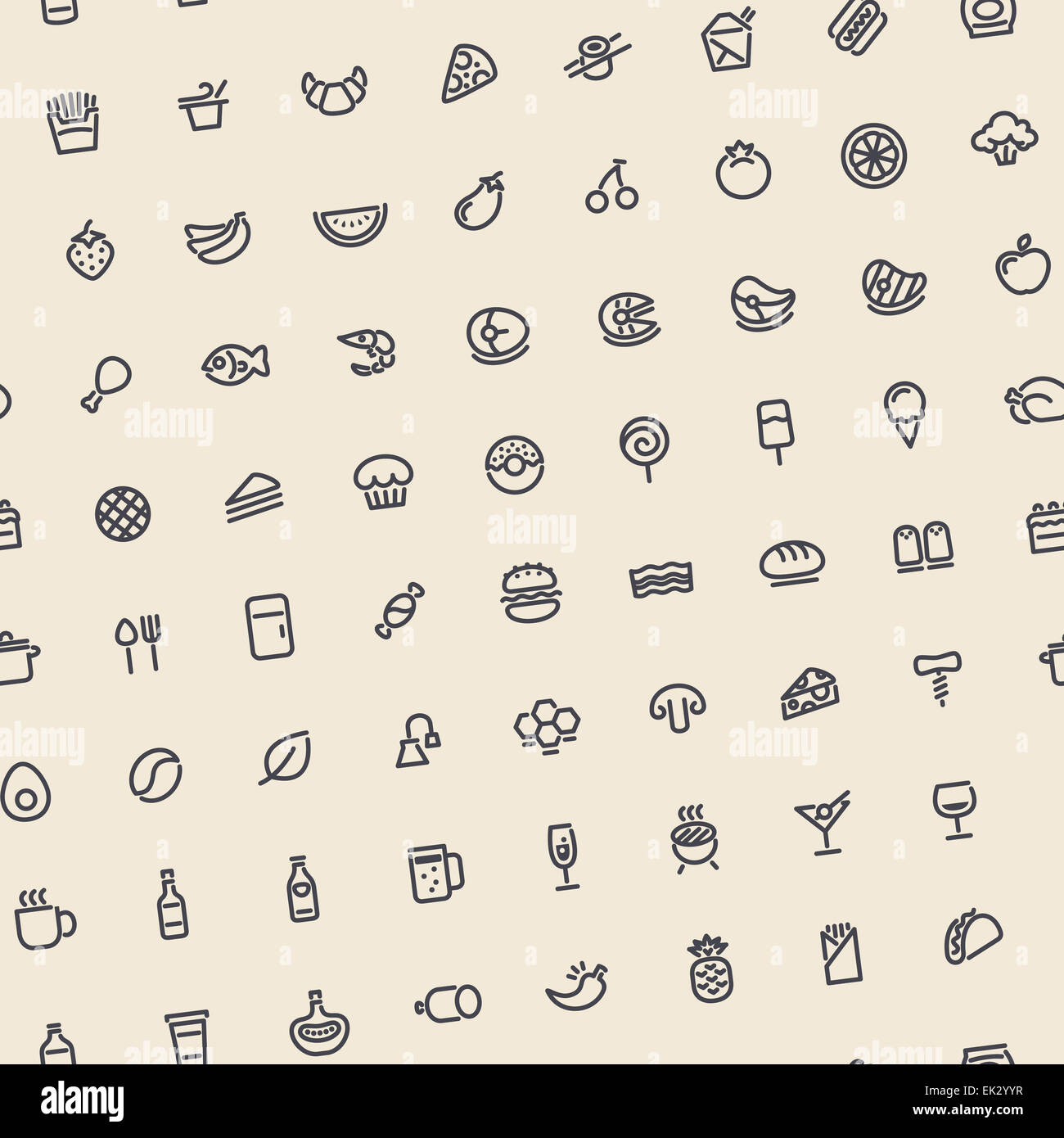 Light Tilted Seamless Pattern with Dark Food Icons. Editable pattern in ...