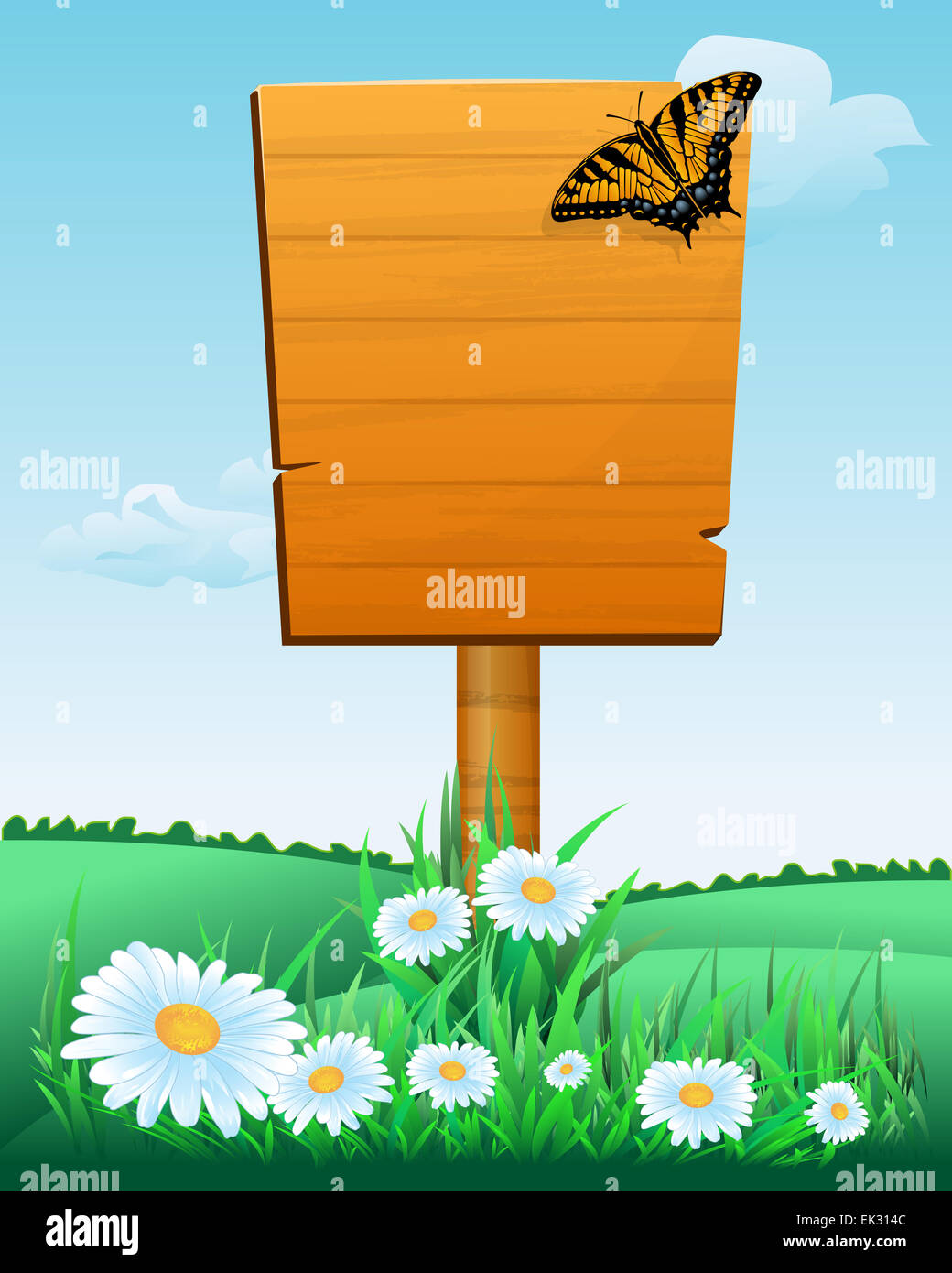 Signpost. wooden sign boards with flowers and butterfly. Vector ...