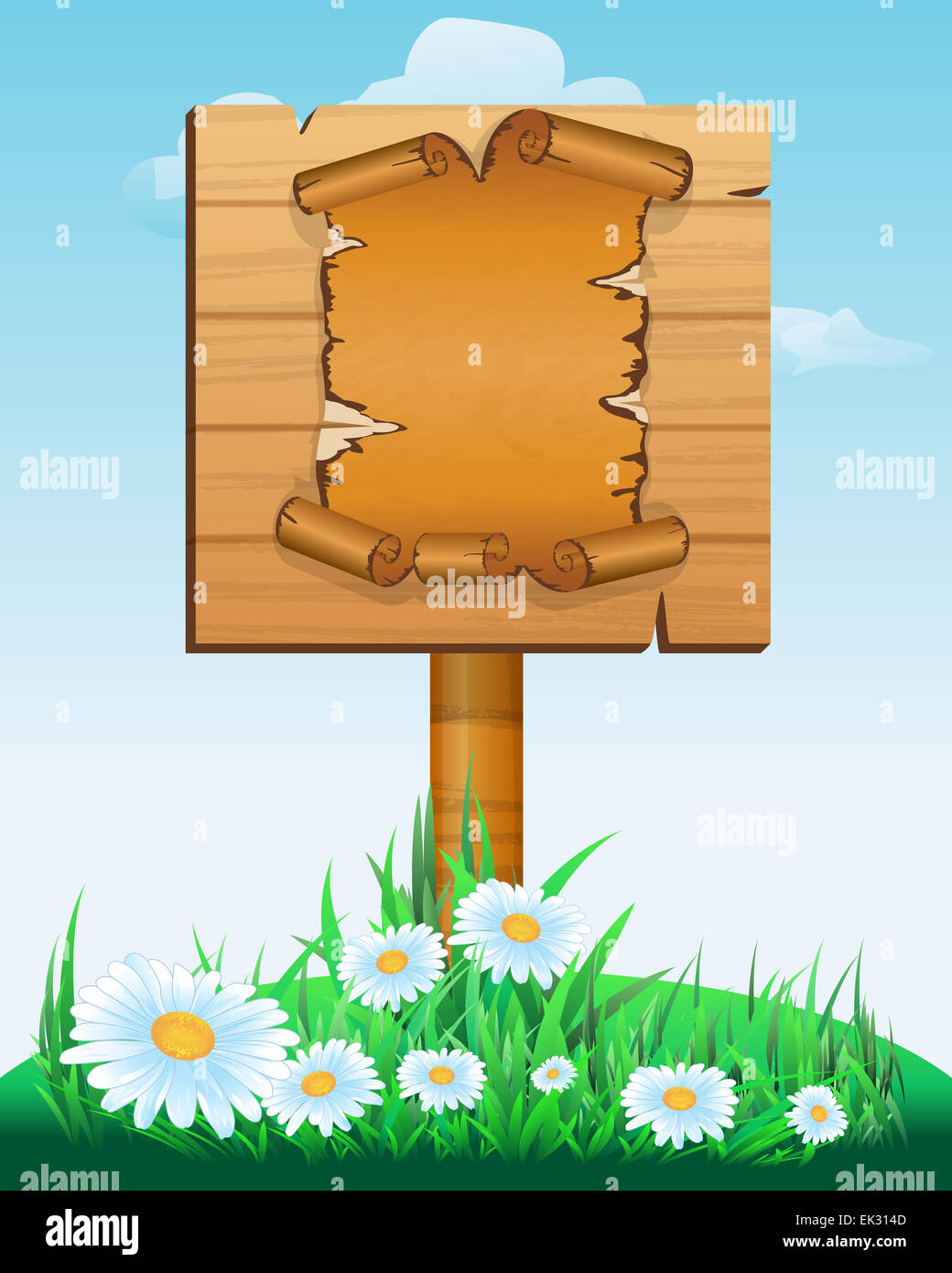 Signpost. wooden sign boards with old paper scroll . Vector ...