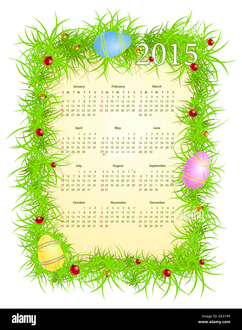 Vector illustration of American Easter calendar 2015, starting from ...