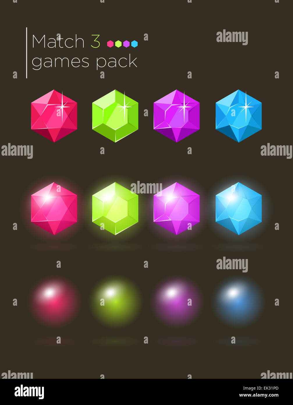 Vector set of colorful gems for casual match3 games Stock Photo - Alamy