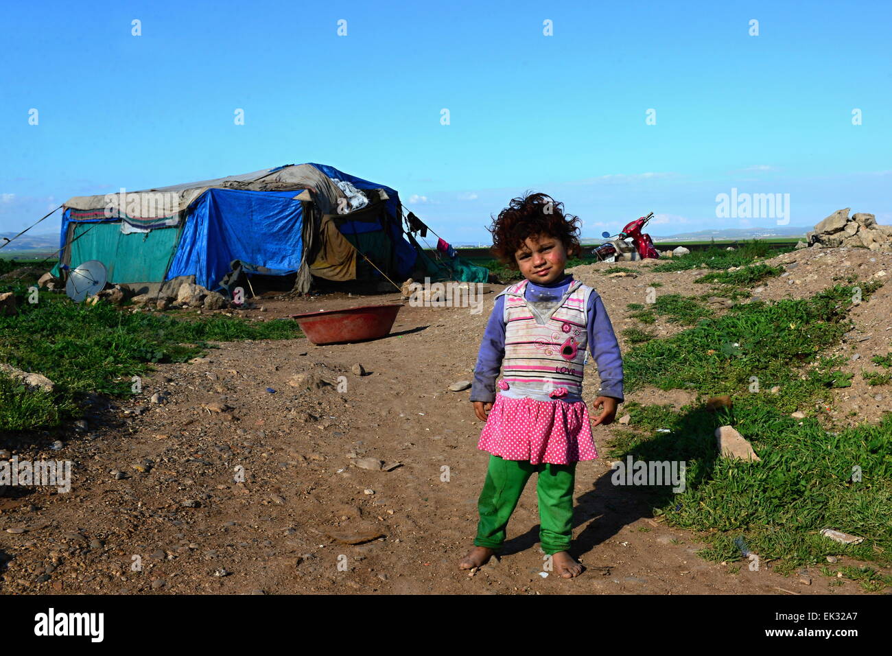 portrait of refugees living homeless in Turkey. 1.4.2015 Reyhanli ...
