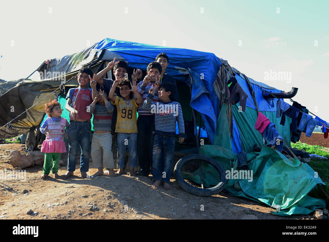portrait of refugees living homeless in Turkey. 1.4.2015 Reyhanli ...
