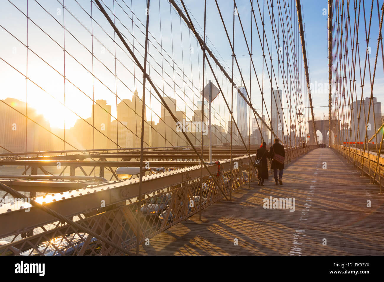 Brooklyn bridge at sunset, New York City Stock Photo - Alamy