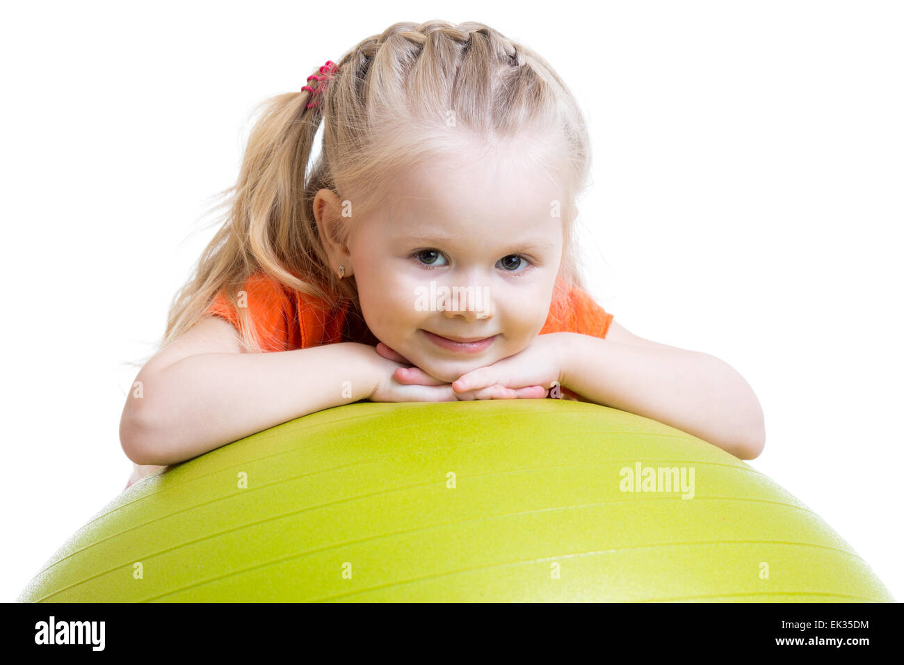 child girl doing fitness exercise with fitness ball Stock Photo - Alamy