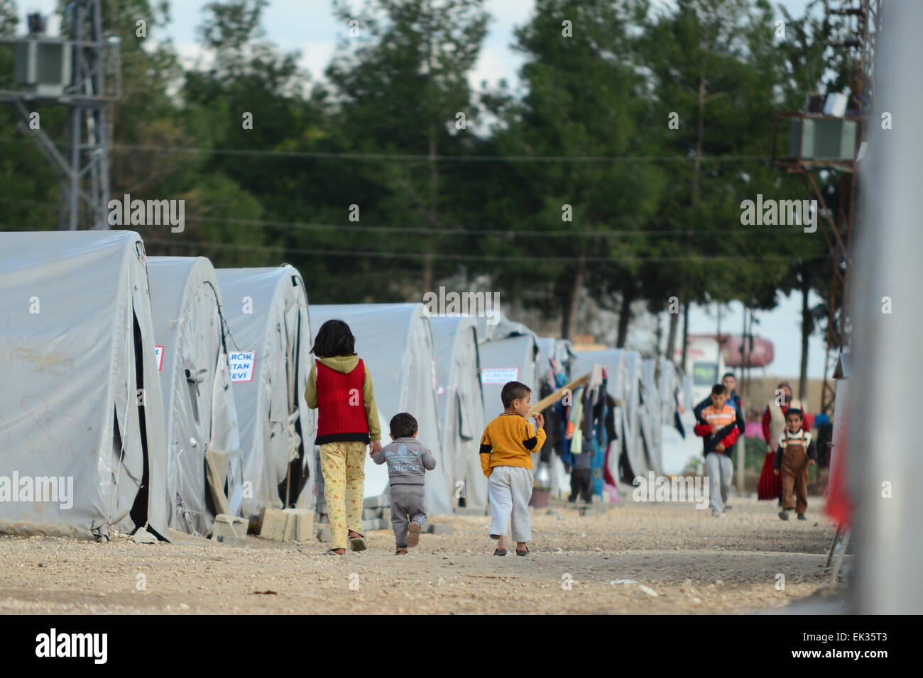 Syrian people in refugee camp in Suruc. These people are refugees from ...