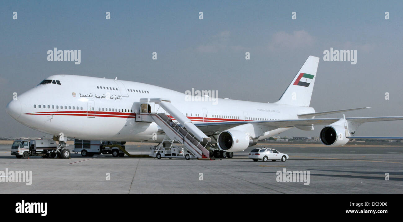 DUBAI, UNITED ARAB EMIRATES. Boeing 747 plane is displayed at the Stock ...
