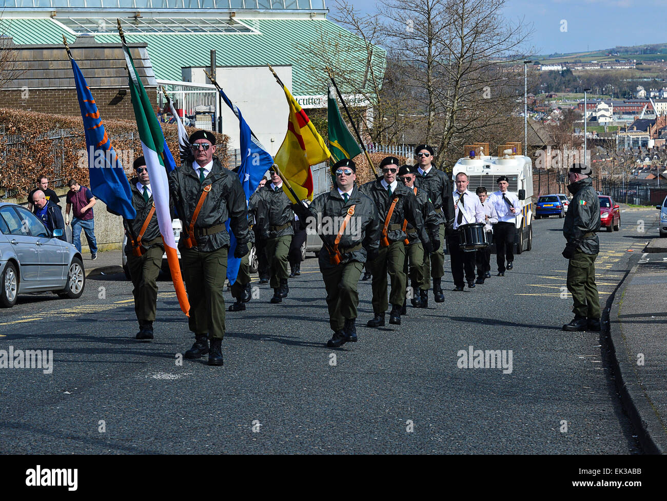 Londonderry, Northern Ireland. 6th April, 2015. Colour Party at the 32 ...