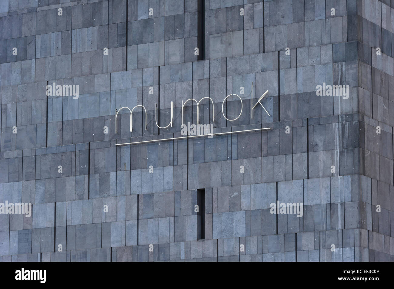Mumok sign on the exterior wall of the museum in Vienna, Austria Stock ...