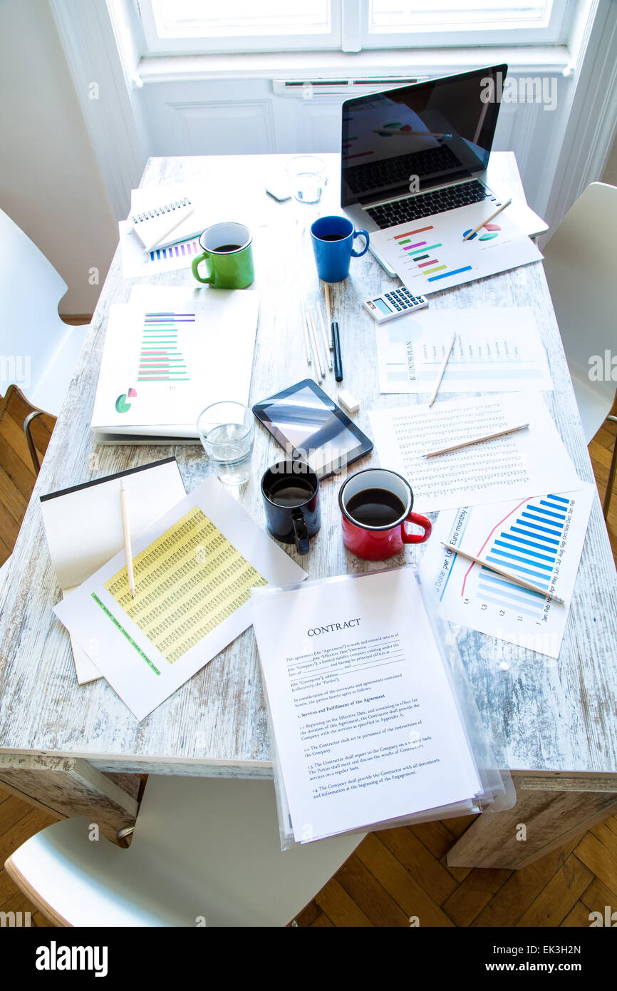Business meeting, analyzing graphs, statistics and Business Plan Stock ...