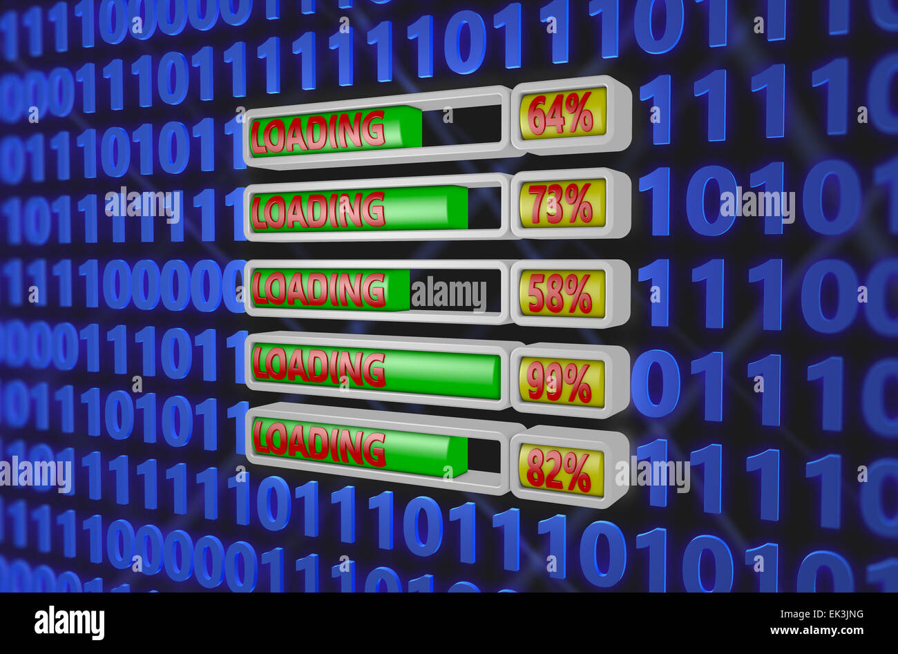 Volumetric loading progress on the background of binary code Stock ...