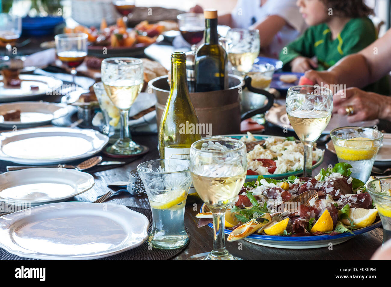 A Mediterranean style lunch outside Stock Photo - Alamy