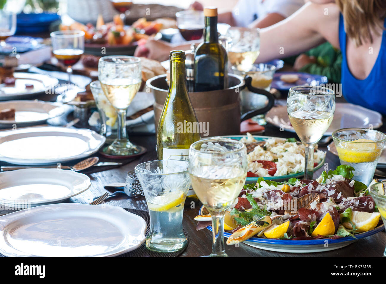 A Mediterranean style lunch outside Stock Photo - Alamy