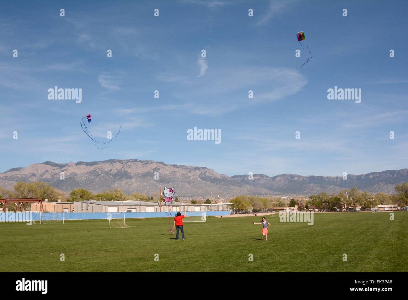 Three Kites flying above soccer field Albuquerque, New Mexico - USA ...