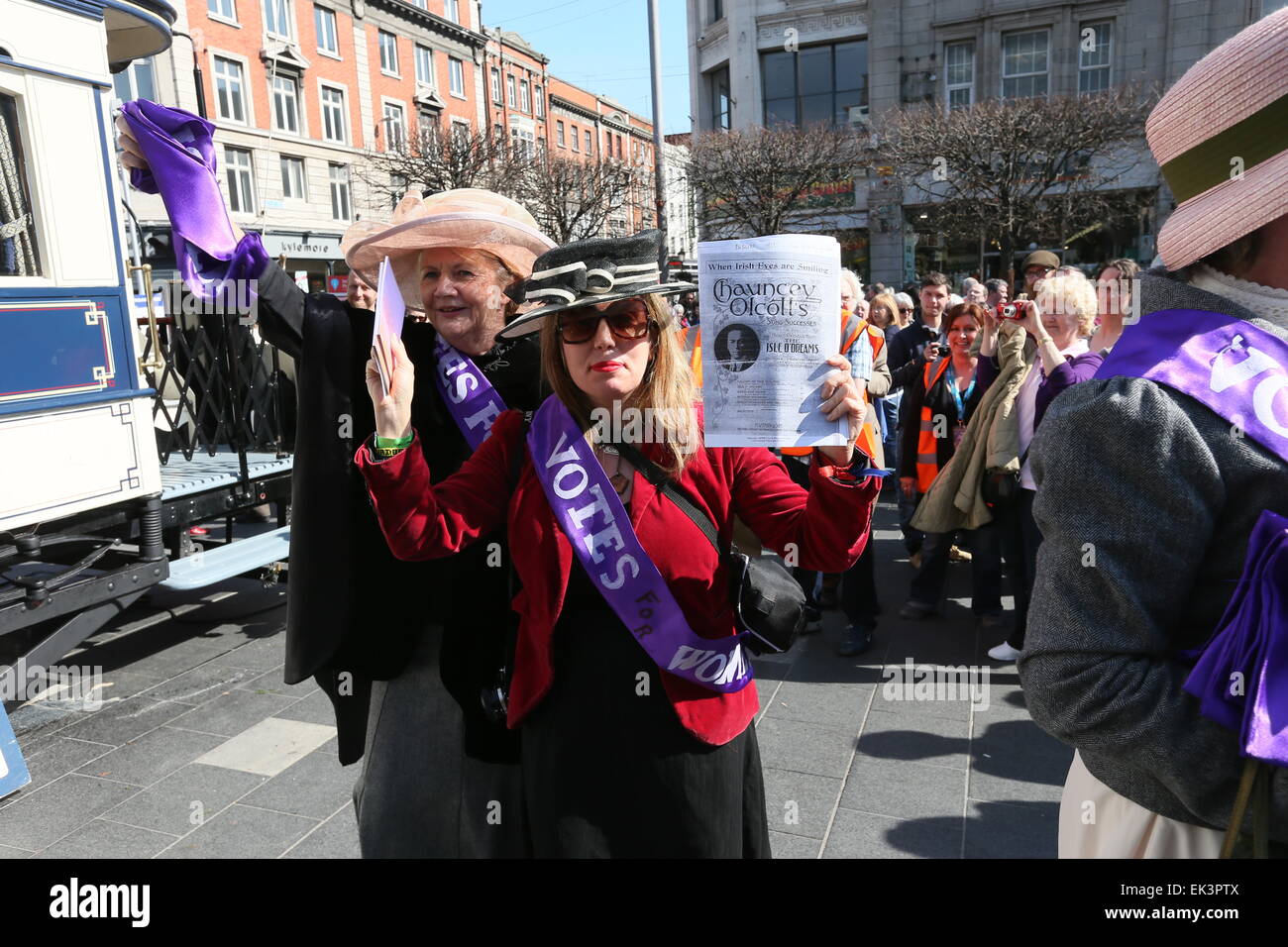 Dublin, Ireland. 06th Apr, 2015. Women dressed as Suffragettes during ...