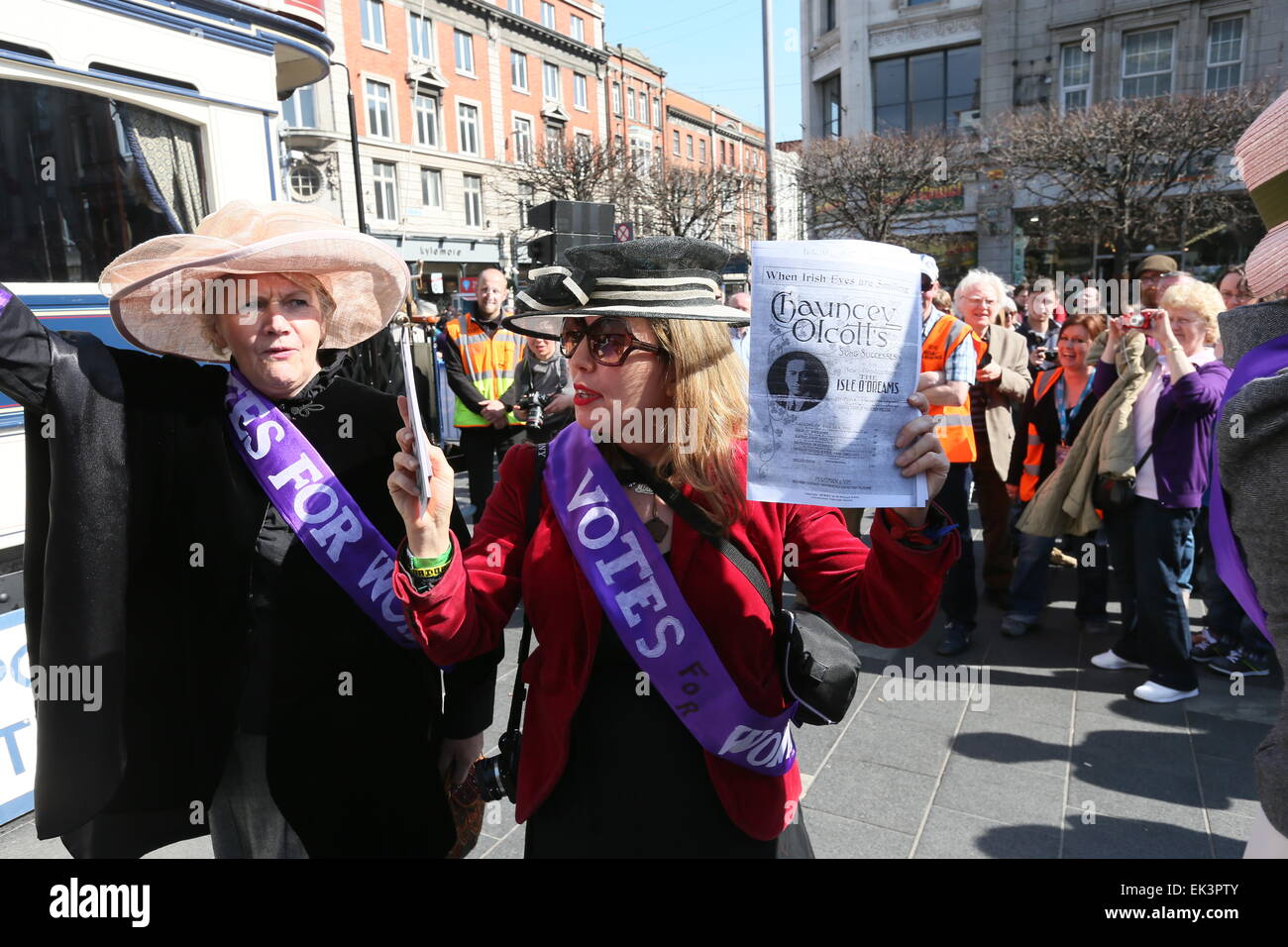 Dublin, Ireland. 06th Apr, 2015. Women dressed as Suffragettes during ...