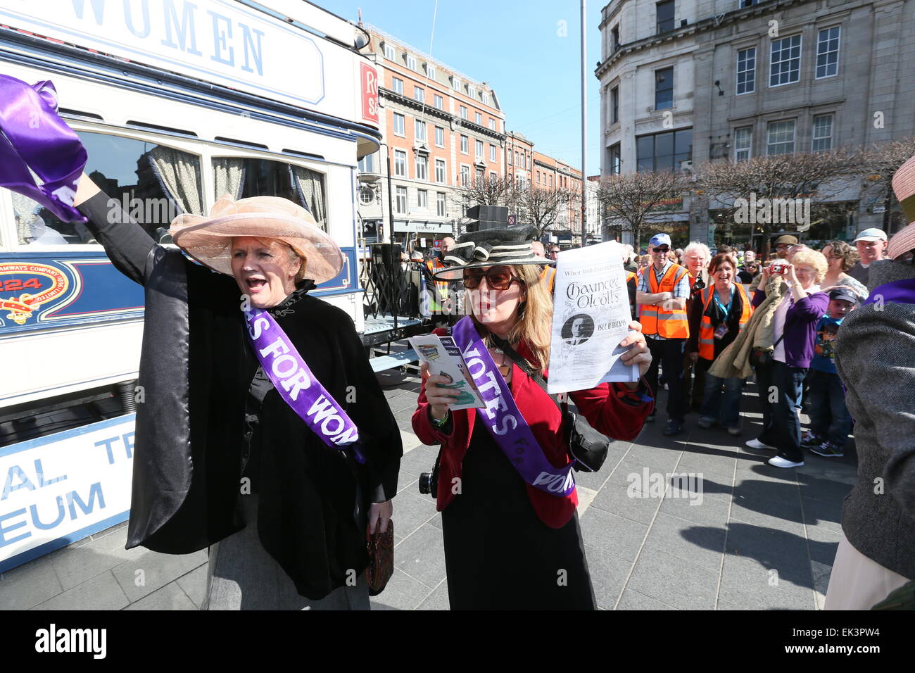 Dublin, Ireland. 06th Apr, 2015. Women dressed as Suffragettes during ...