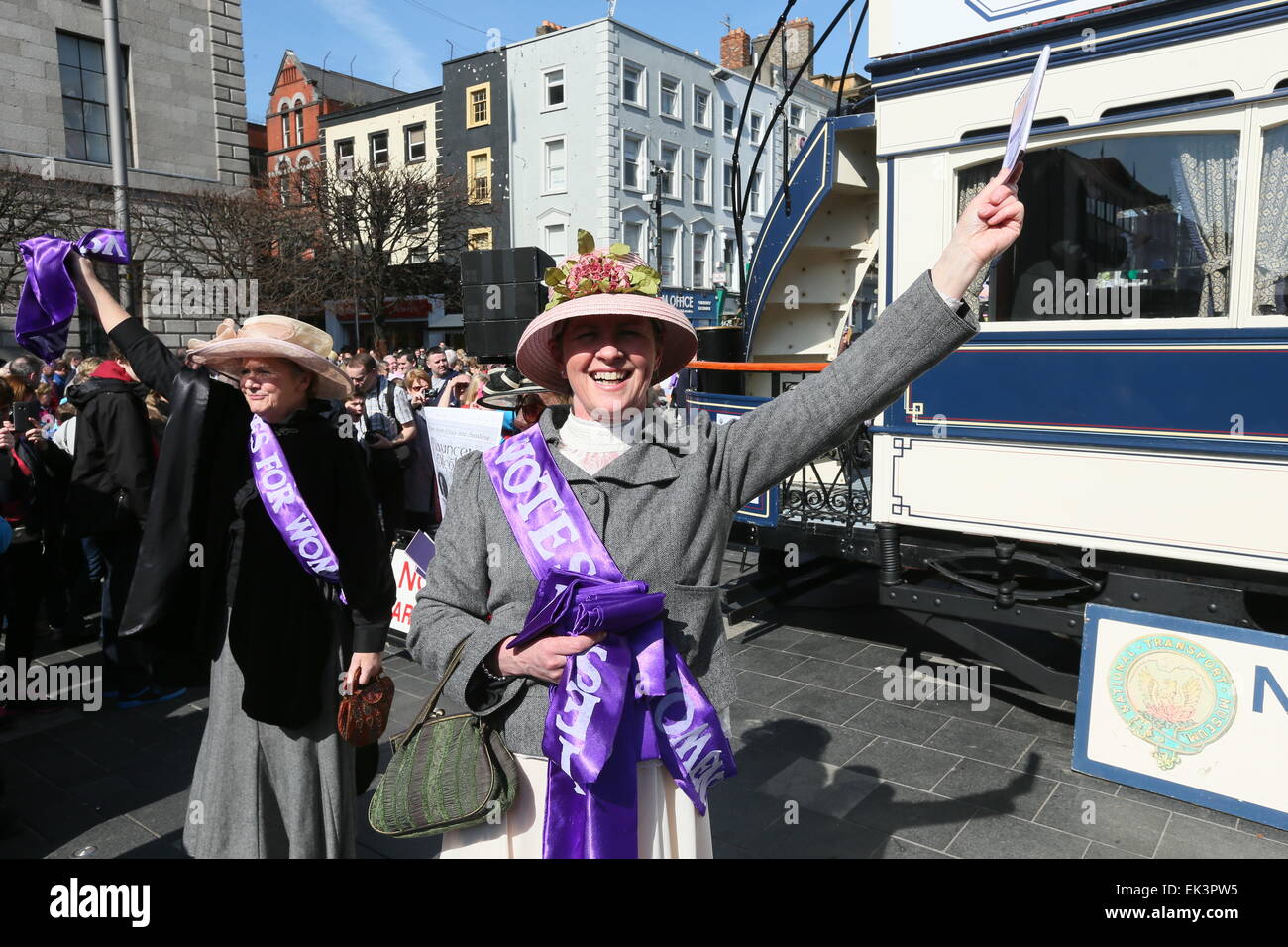 Dublin, Ireland. 06th Apr, 2015. Women dressed as Suffragettes during ...
