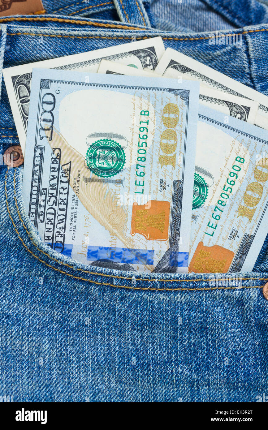 dollar money in pocket Stock Photo - Alamy