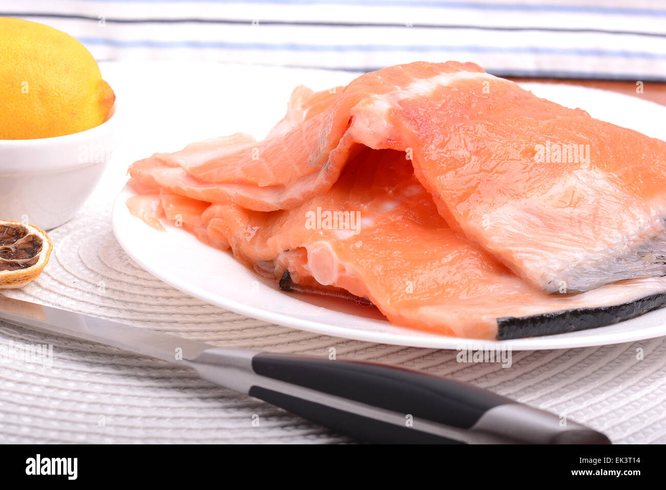 Fresh uncooked red fish fillet slices Stock Photo - Alamy