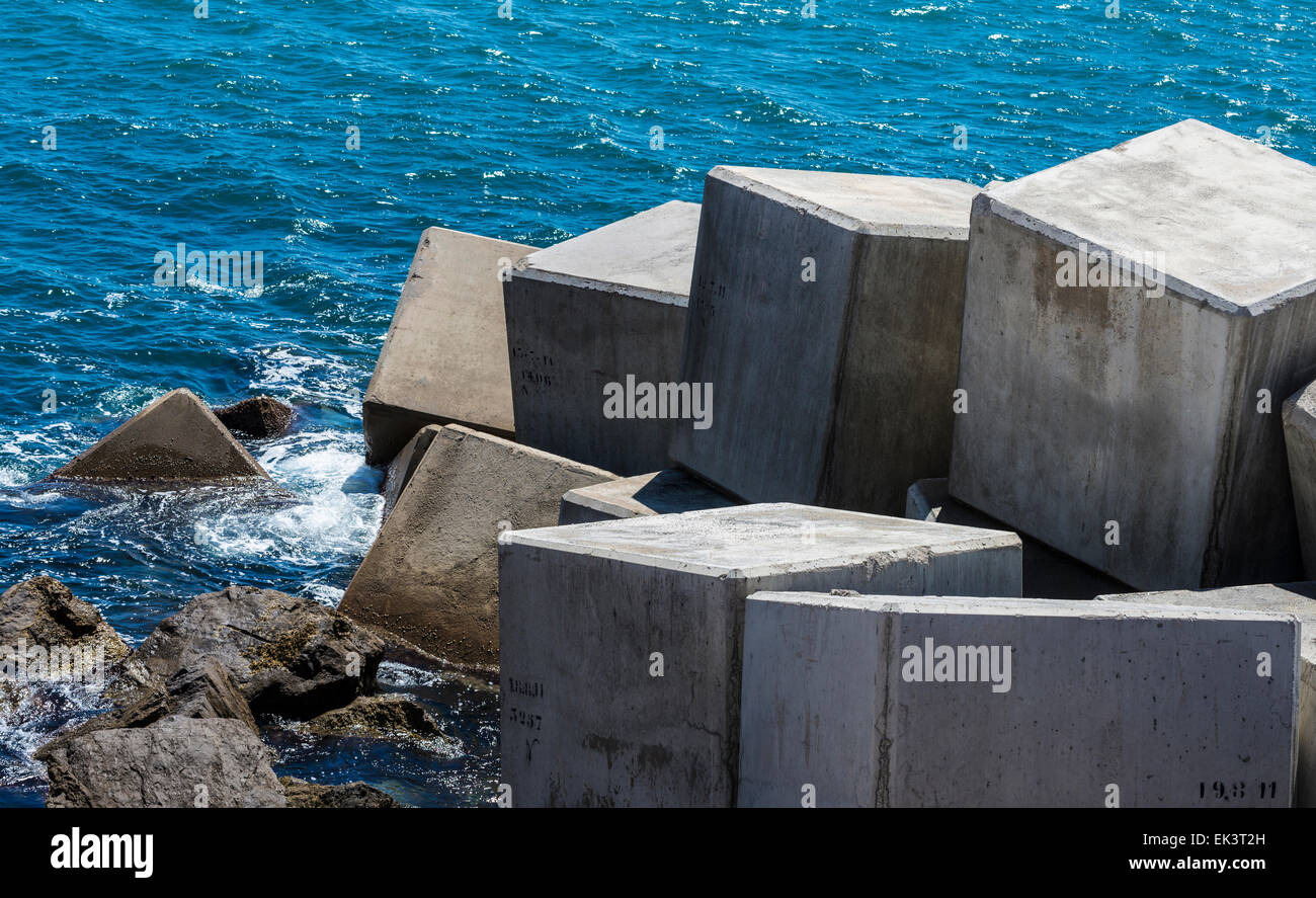Breakwater blocks in the port of Barcelona, Catalonia, Spain Stock ...