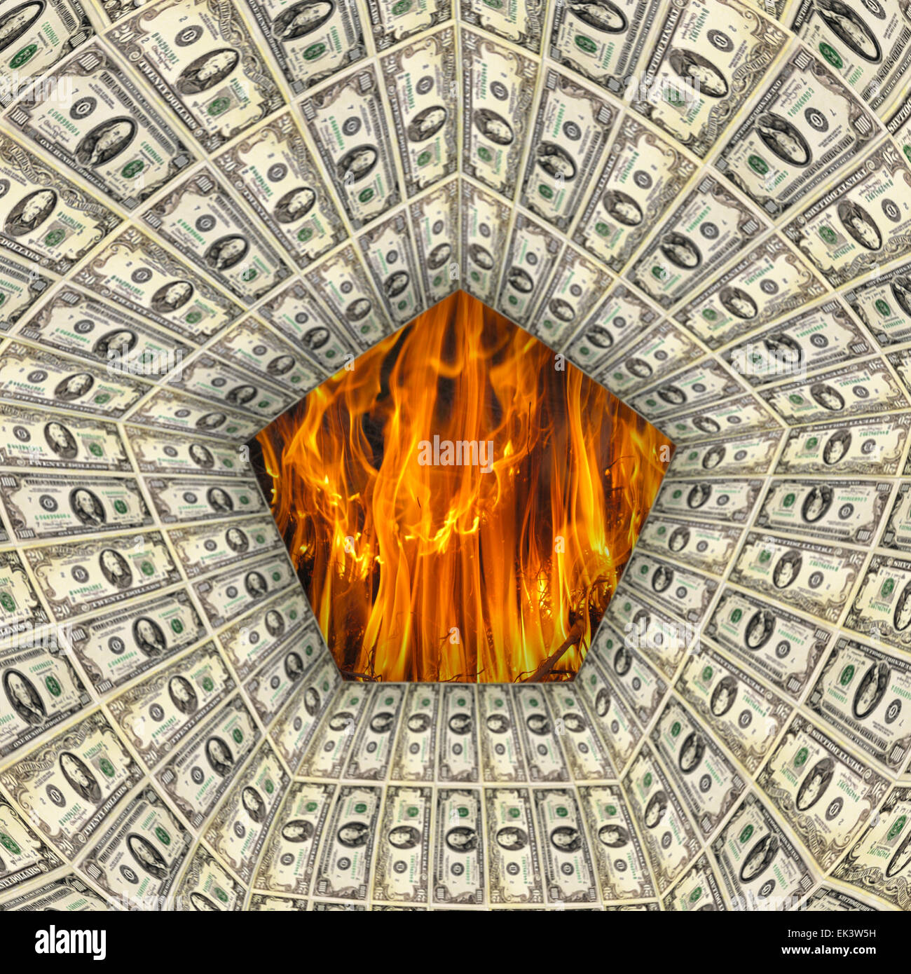 American dollar pattern with flame on the background Stock Photo - Alamy