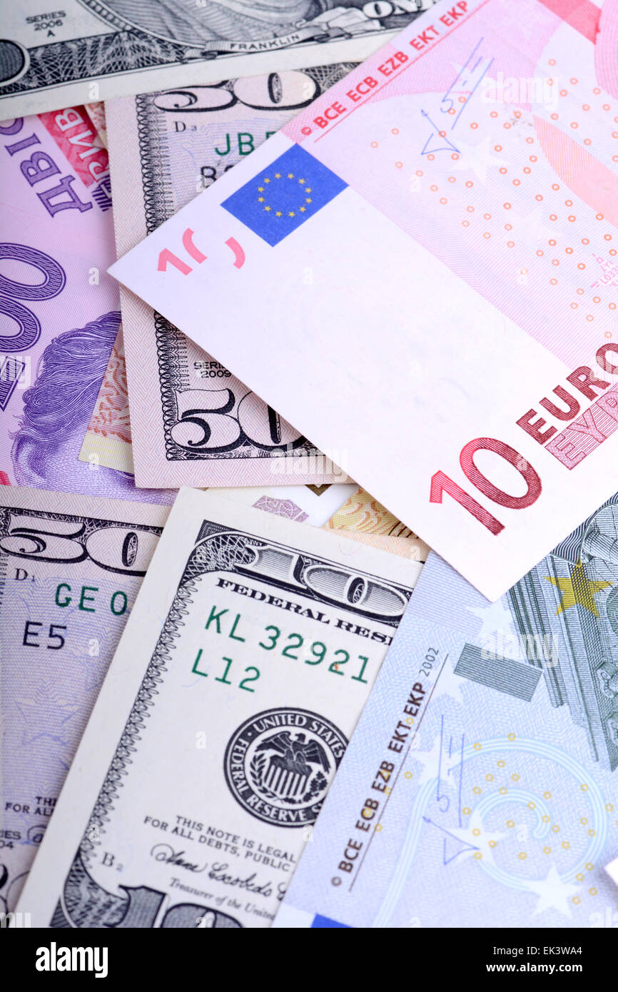 Heap from dollars, the ukrainian money and euro Stock Photo - Alamy