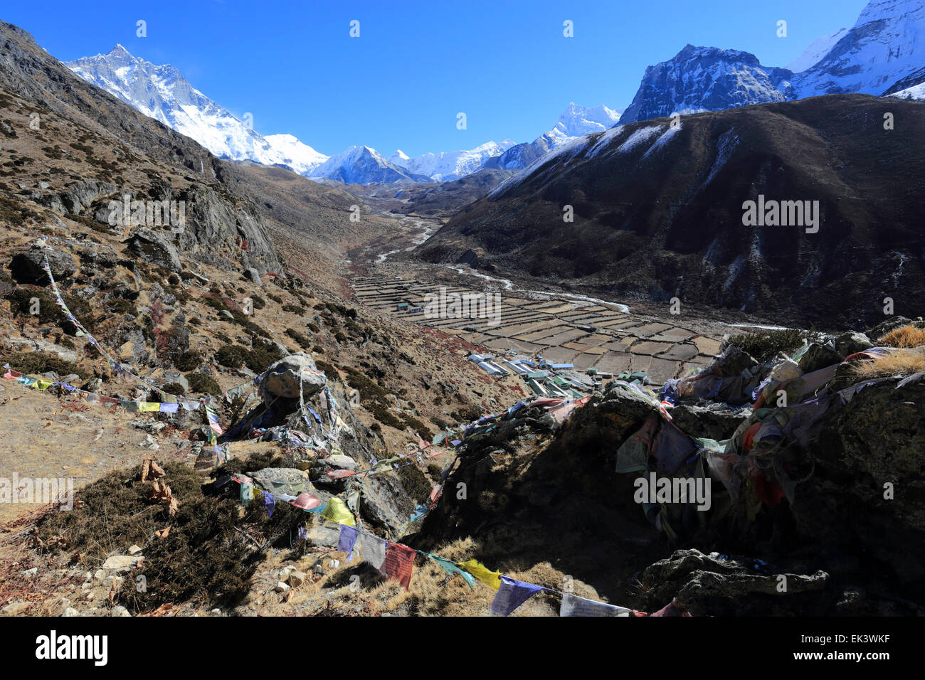 The Dingboche Pass and Dingboche village, Everest base camp trek ...