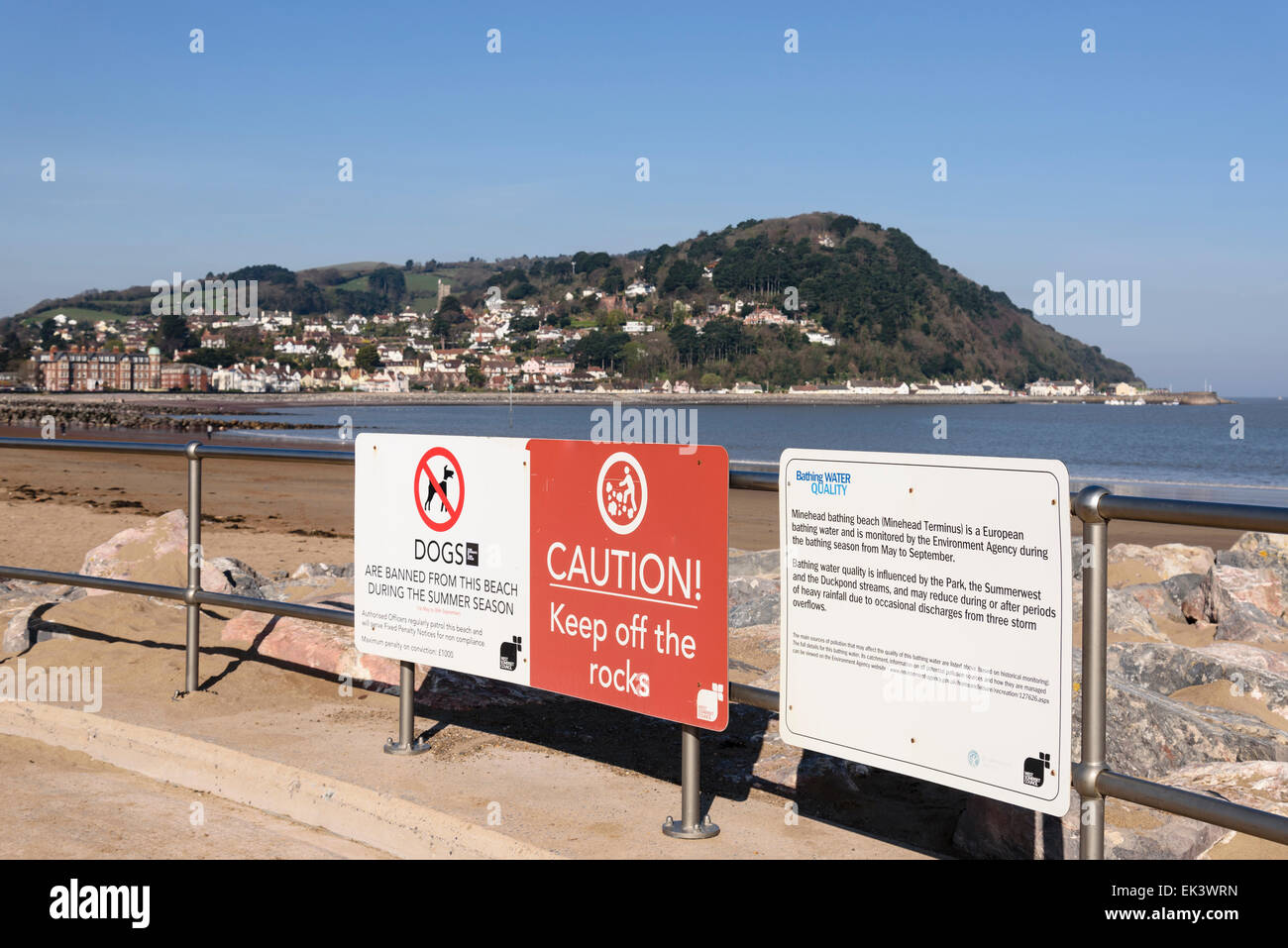 "No dogs", caution and water quality warning signs and notices on ...