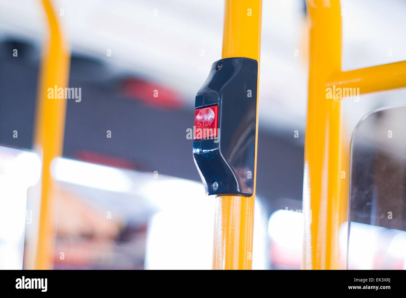 Red stop button aboard a bus Stock Photo - Alamy
