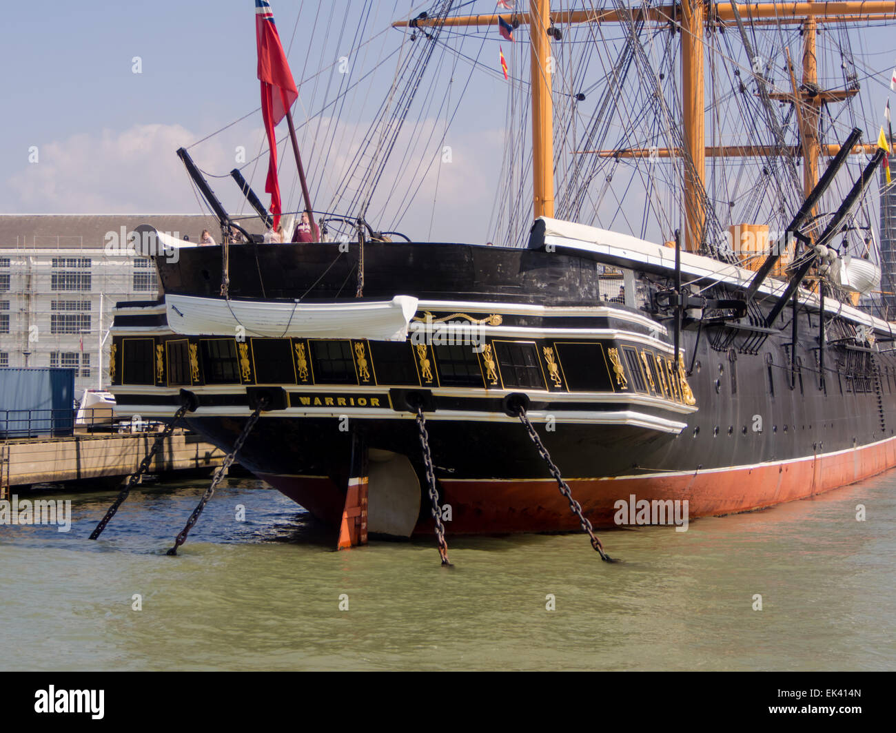 The stern of historic Victorian warship HMS Warrior, in Portsmouth ...